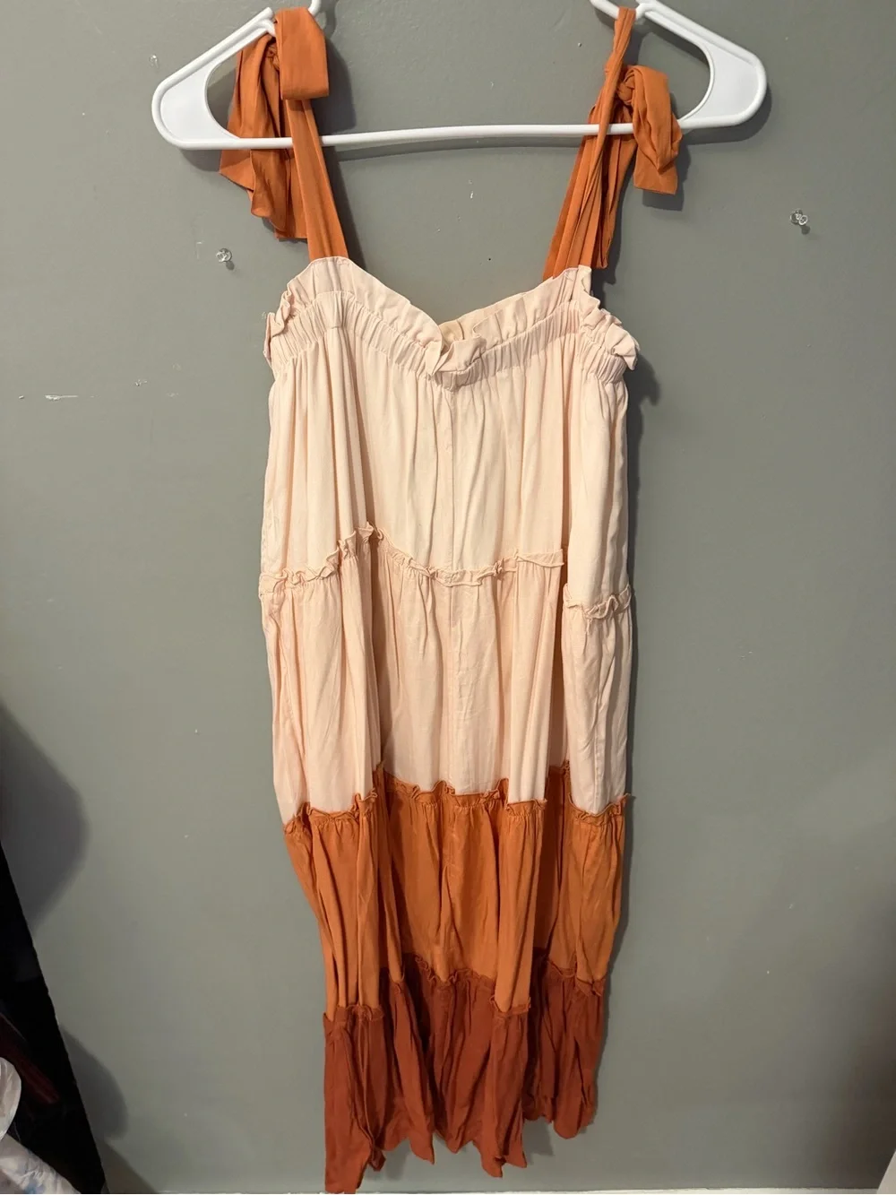 Dresses | Tiered Tieshoulder Maxi Dress In Cream And Rust | Poshmark